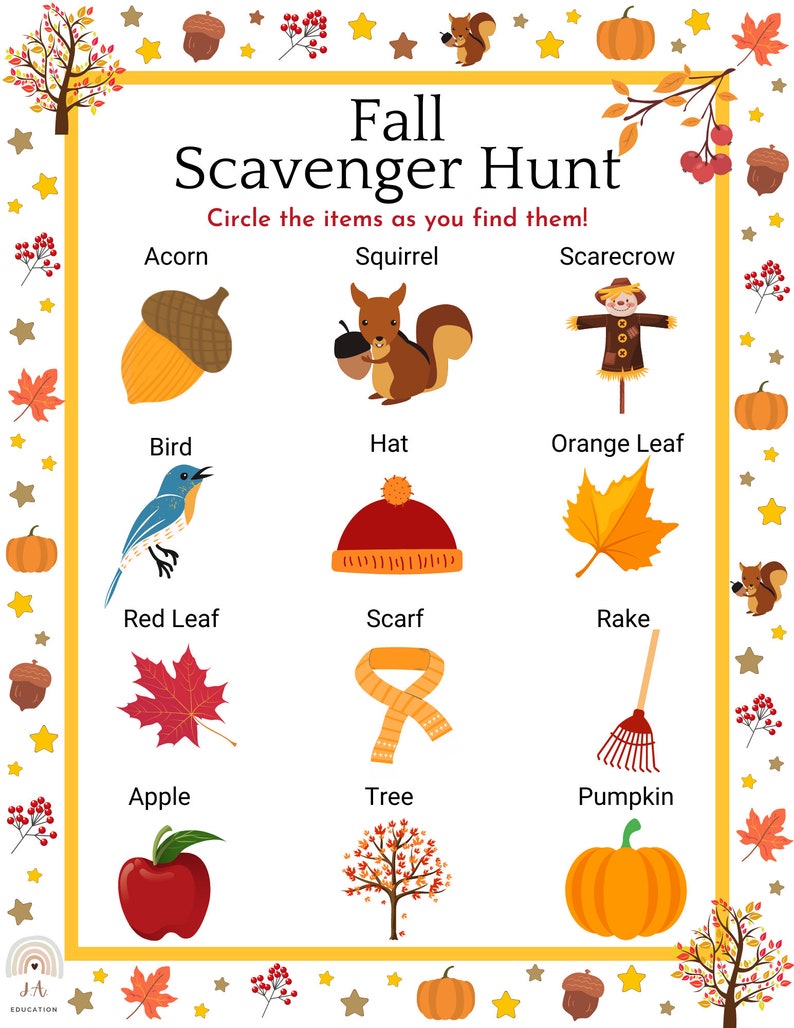 Fall Autumn Scavenger Hunt Printable, Homeschool Printables ...