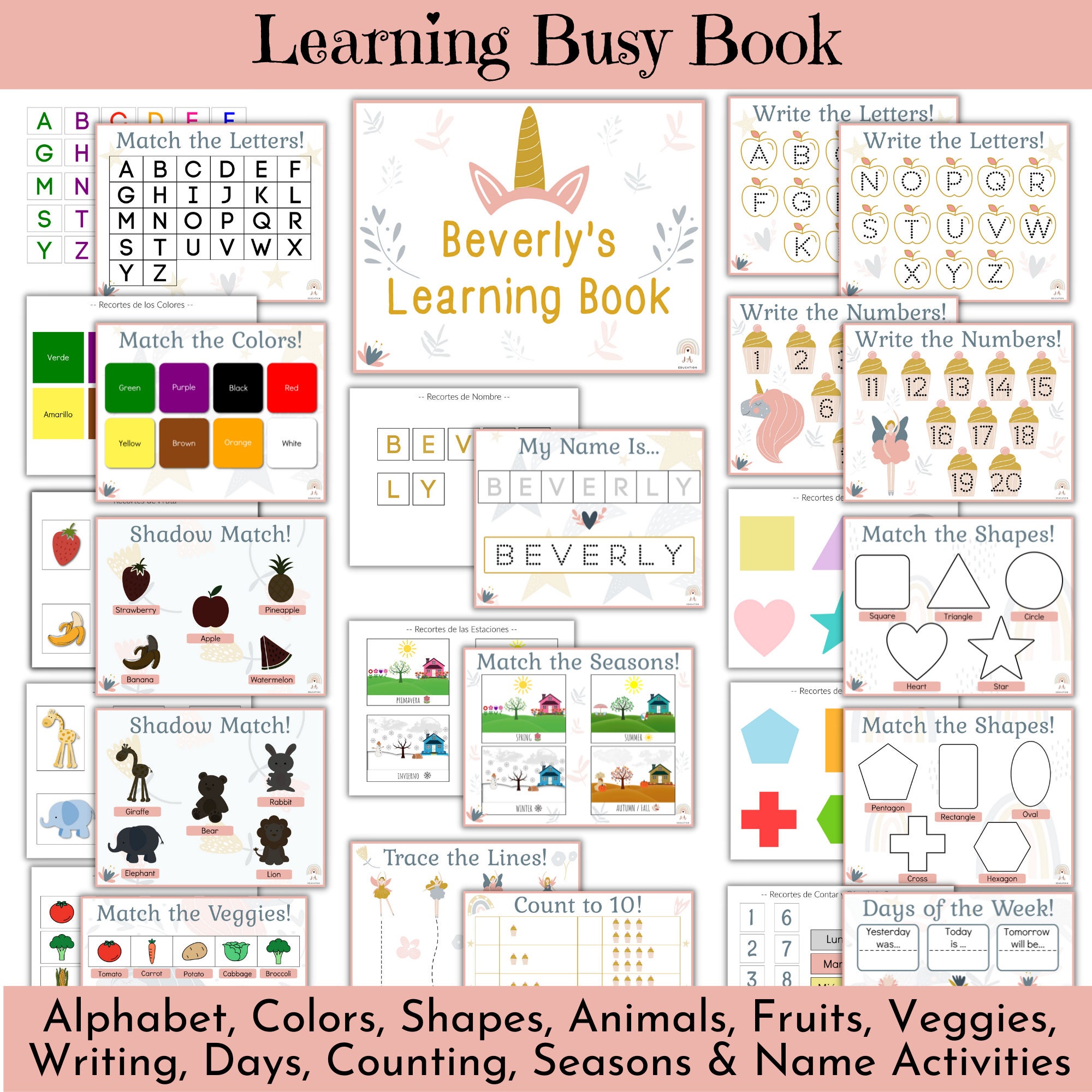 Girls Learning Binder, Printable Personalized Preschool Busy Book, 2 3 ...