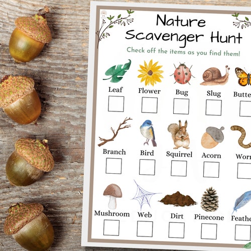 Printable Nature Scavenger Hunt for Kids Watercolor Full Color - Etsy