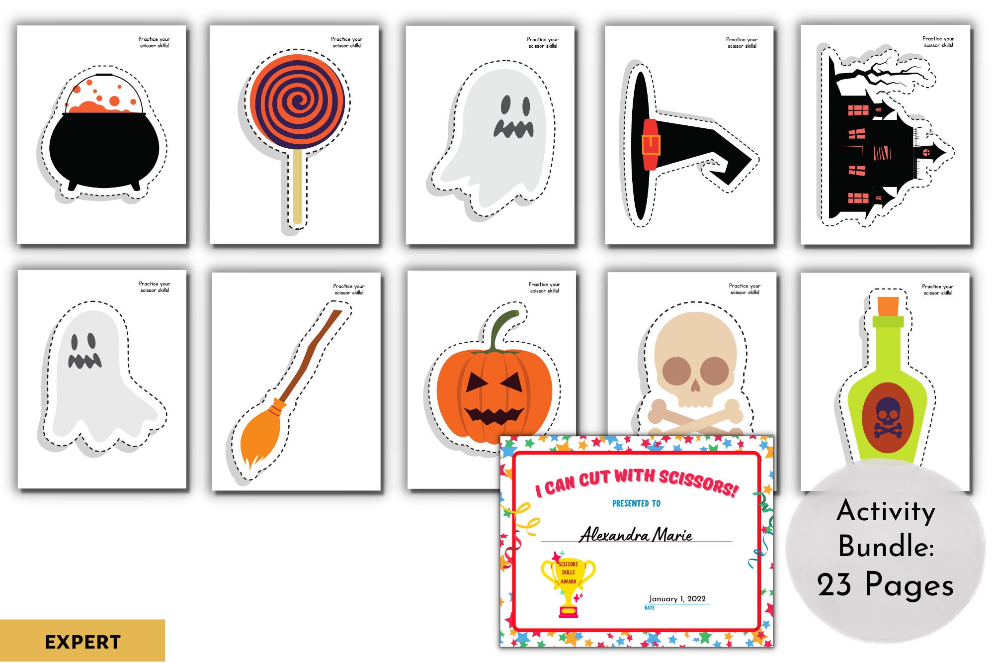 Halloween Scissor Skills Printable Activities, Preschool and Toddler ...