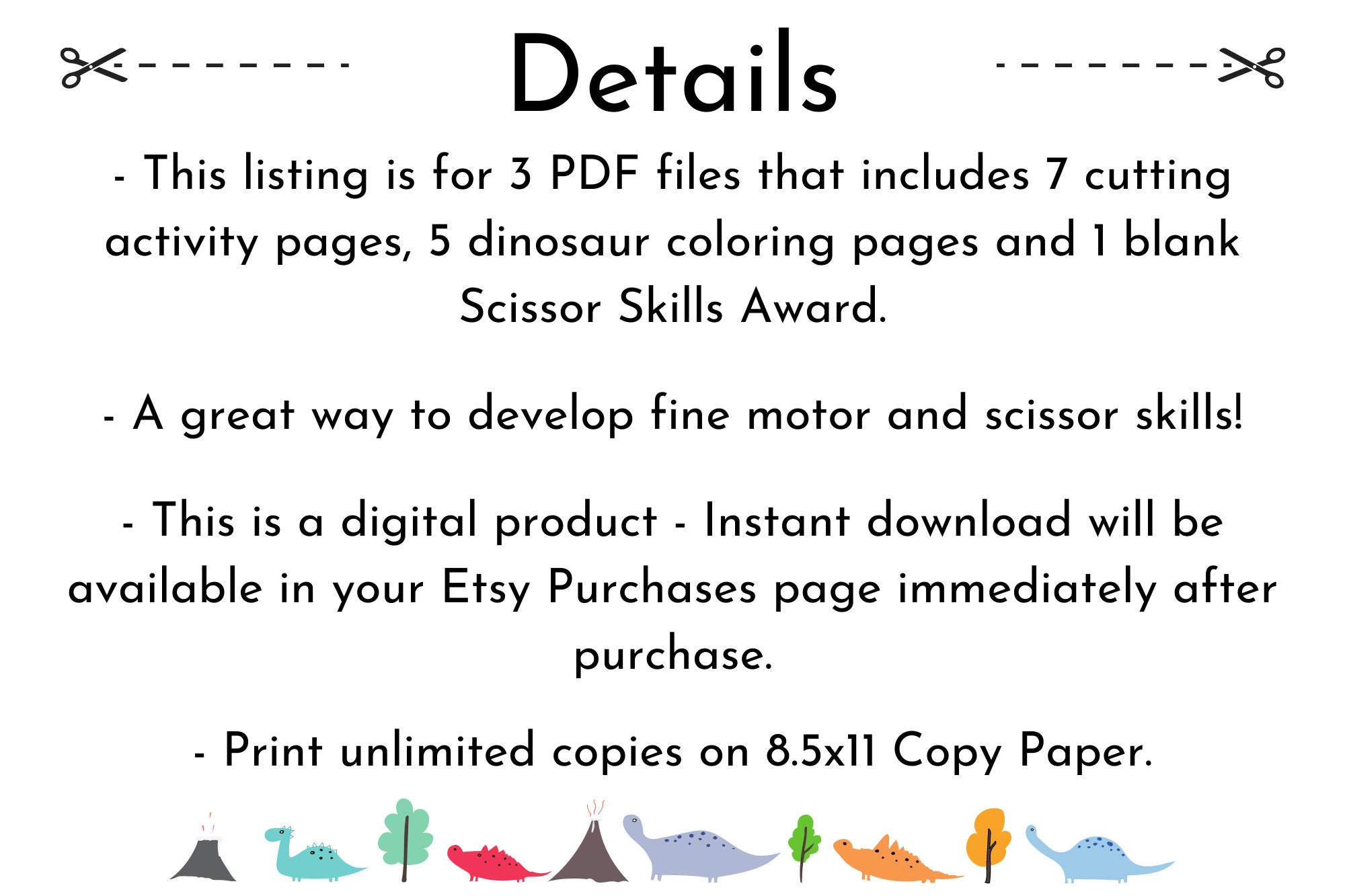 Dinosaur Scissor Skills Printable Activities Preschool and - Etsy