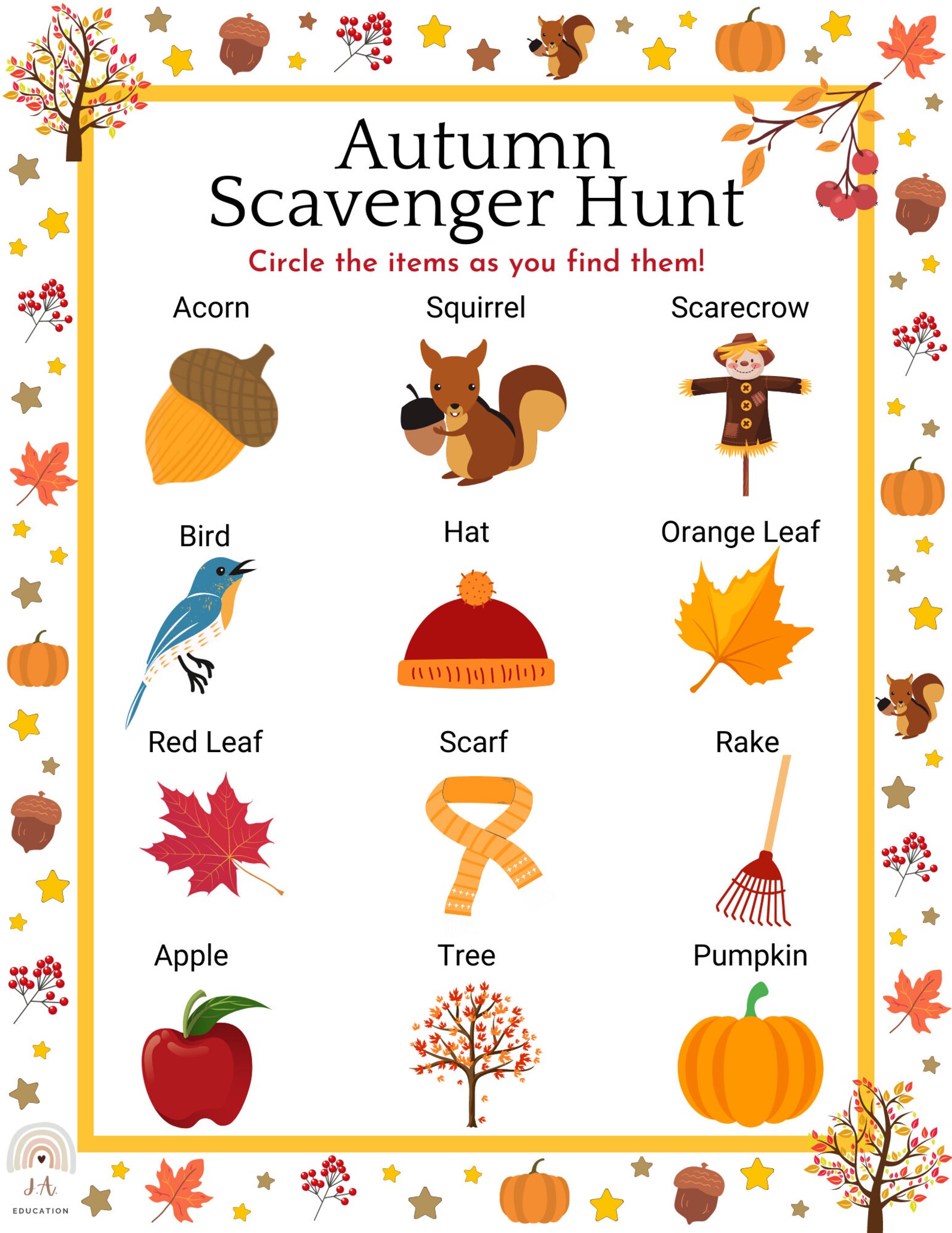 Fall Autumn Scavenger Hunt Printable Homeschool Printables - Etsy