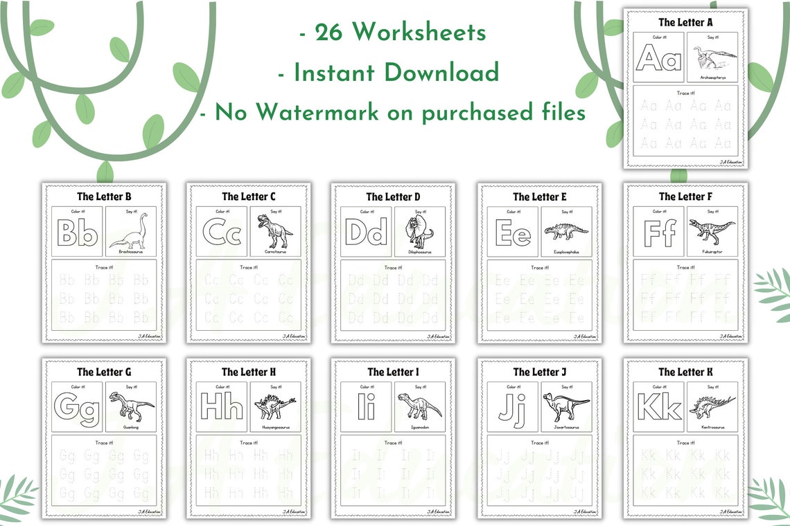 Dinosaur Alphabet Tracing Worksheets, Preschool Printables, Toddler ...