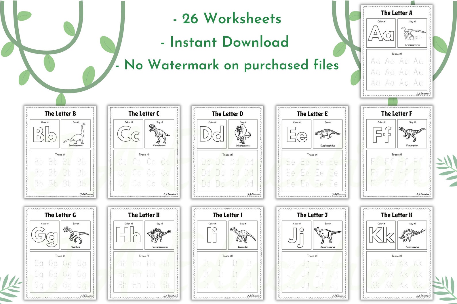 Dinosaur Alphabet Tracing Worksheets, Preschool Printables, Toddler ...