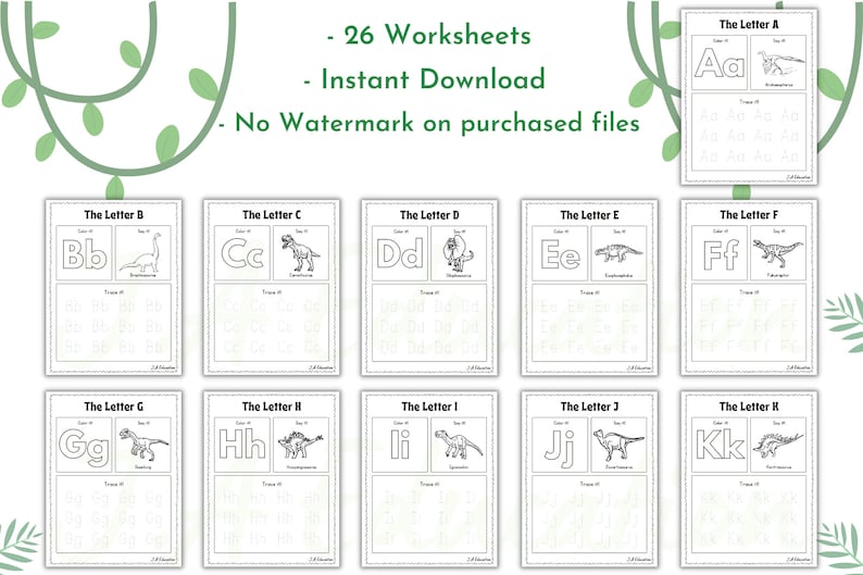 Dinosaur Alphabet Tracing Worksheets, Preschool Printables, Toddler ...