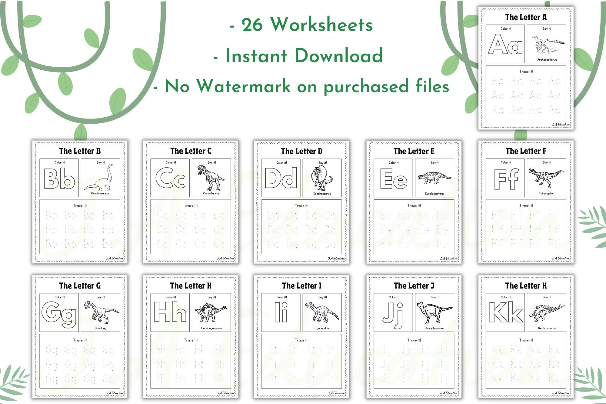 Dinosaur Alphabet Tracing Worksheets, Preschool Printables, Toddler ...