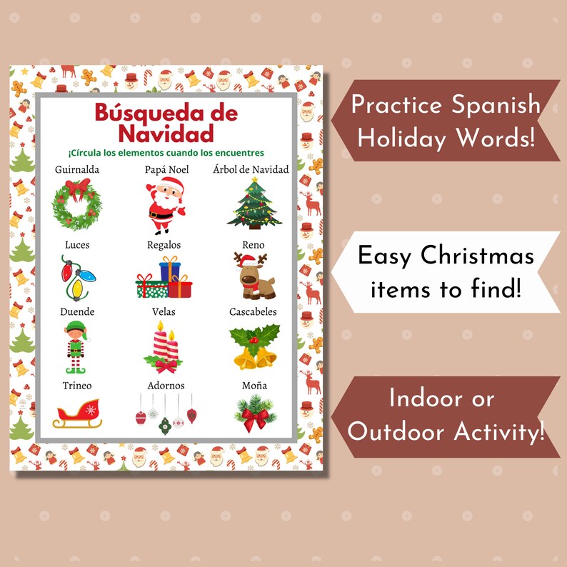 Spanish Printable Scavenger Hunts, Christmas, Winter, Fall, 2 3 4 5 ...