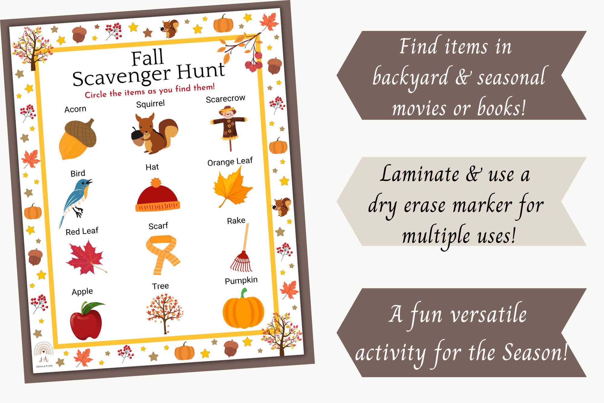 Fall Autumn Scavenger Hunt Printable, Homeschool Printables ...