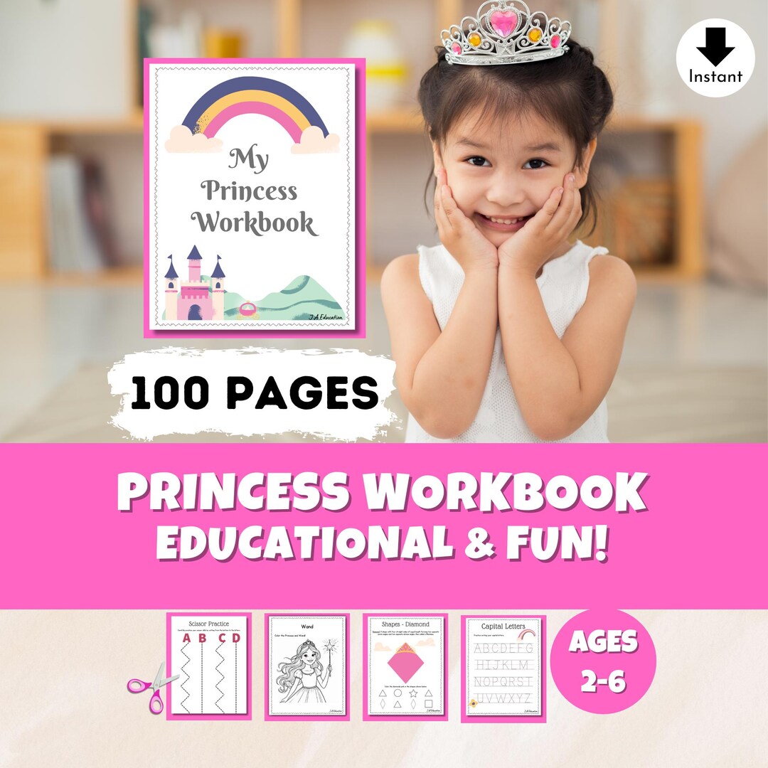 Princess Printable Workbook, Digital Preschool Busy Book, Fine Motor ...