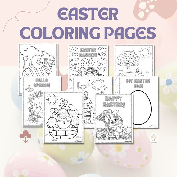Easter Coloring Pages Spring Coloring Book PDF Basket - Etsy