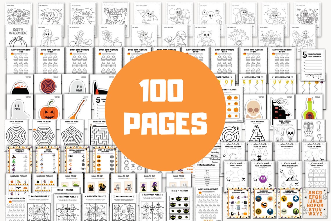 100 Halloween Worksheets, Fine Motor Scissor Skills, Printable Learning ...