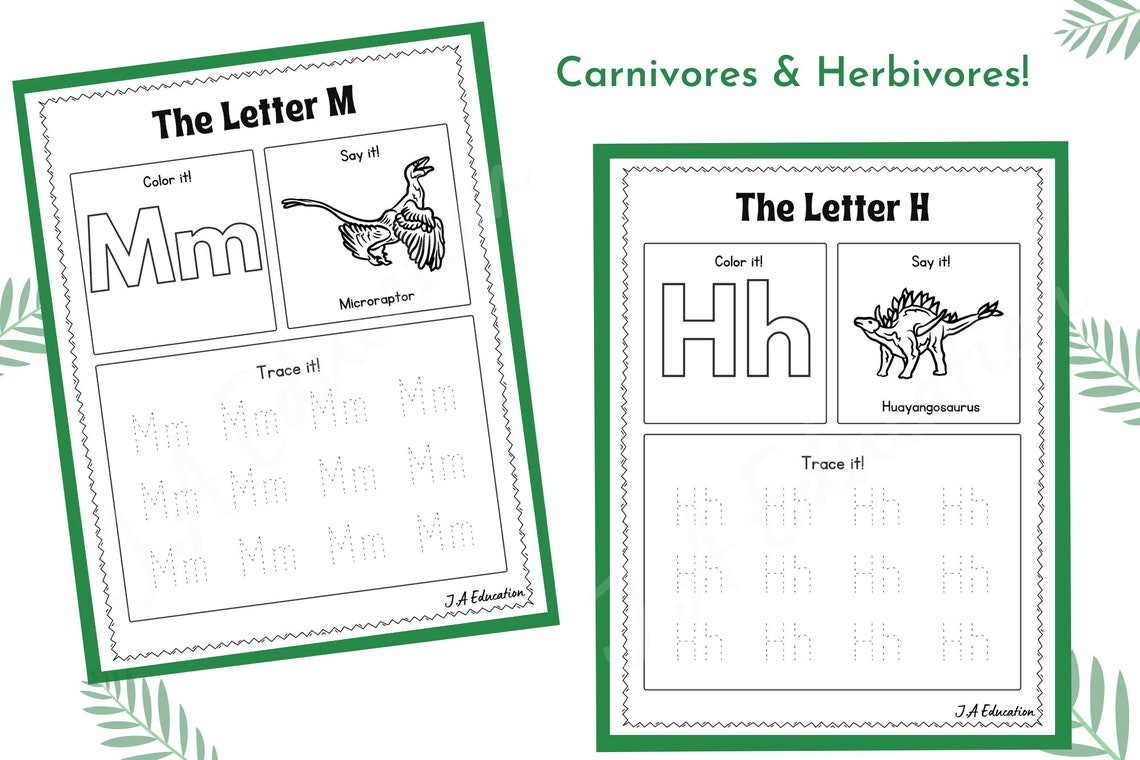 Dinosaur Alphabet Tracing Worksheets, Preschool Printables, Toddler ...