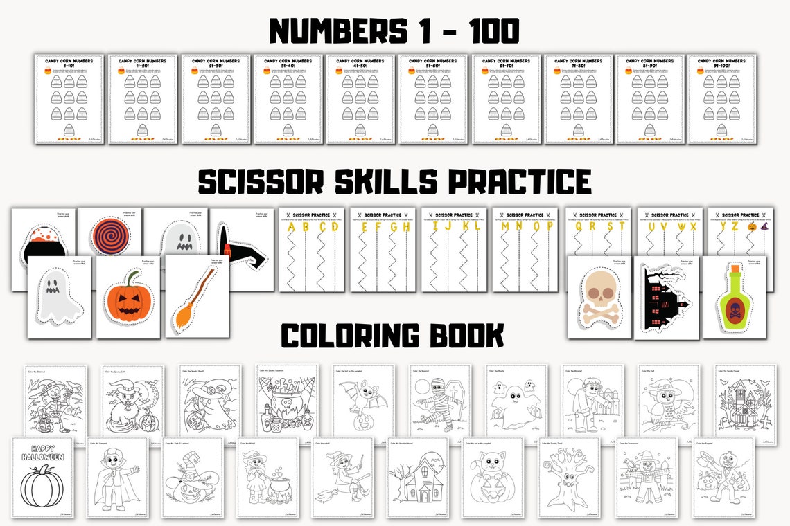100 Halloween Worksheets, Fine Motor Scissor Skills, Printable Learning ...