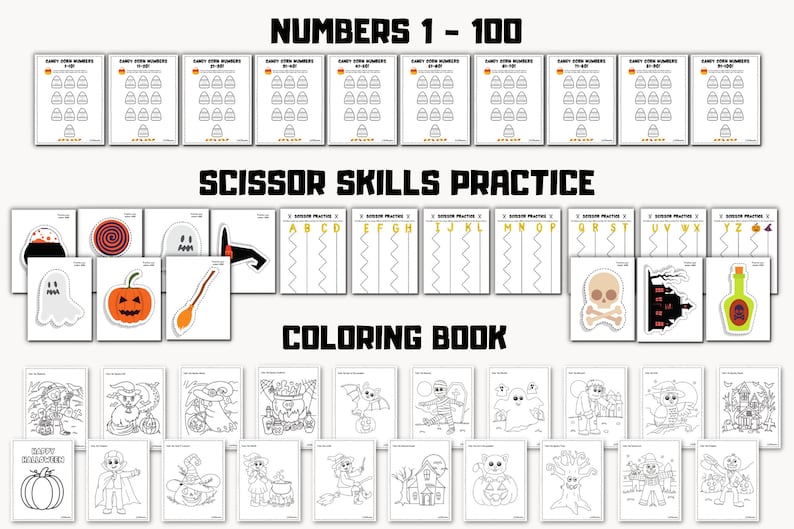 100 Halloween Worksheets, Fine Motor Scissor Skills, Printable Learning ...