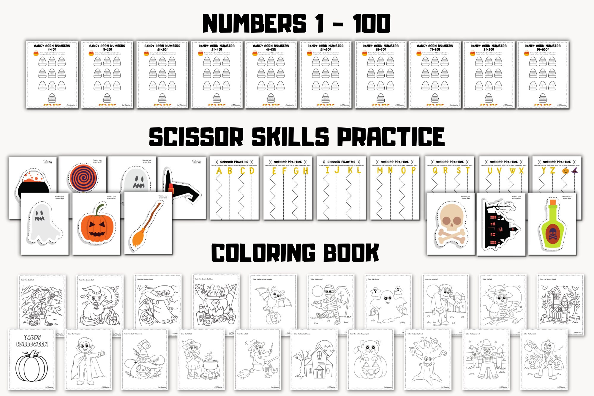 100 Halloween Worksheets, Fine Motor Scissor Skills, Printable Learning ...