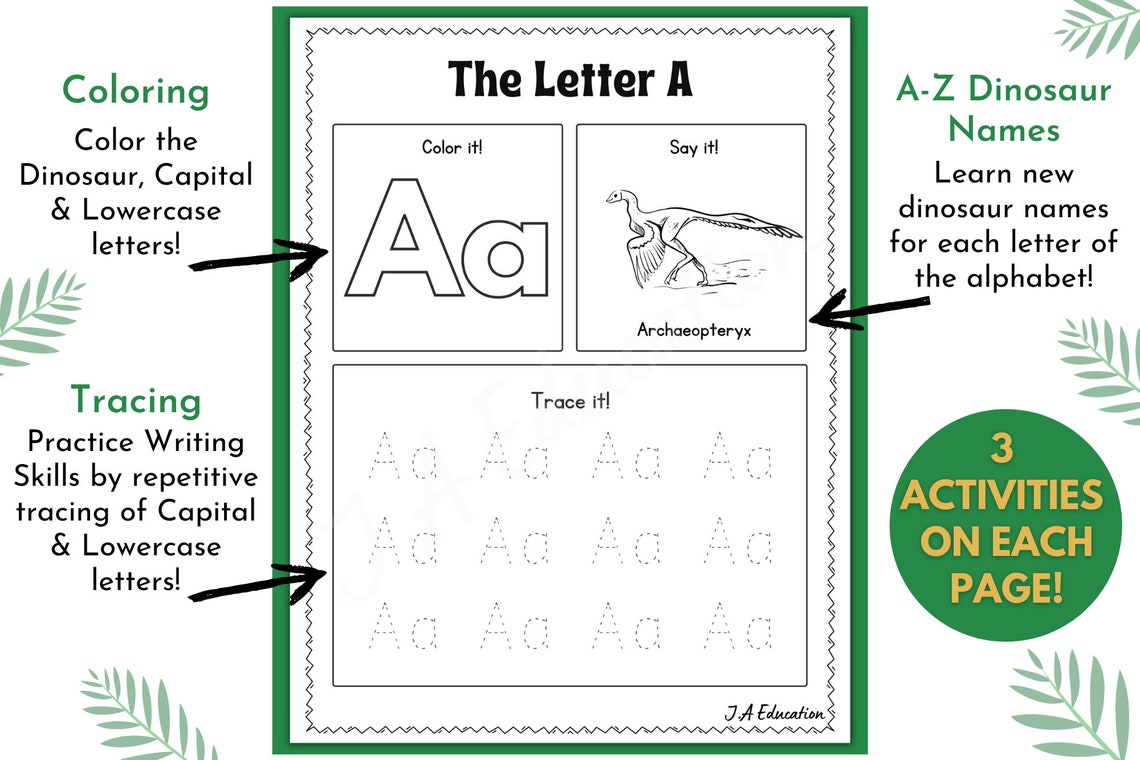 Dinosaur Alphabet Tracing Worksheets, Preschool Printables, Toddler ...