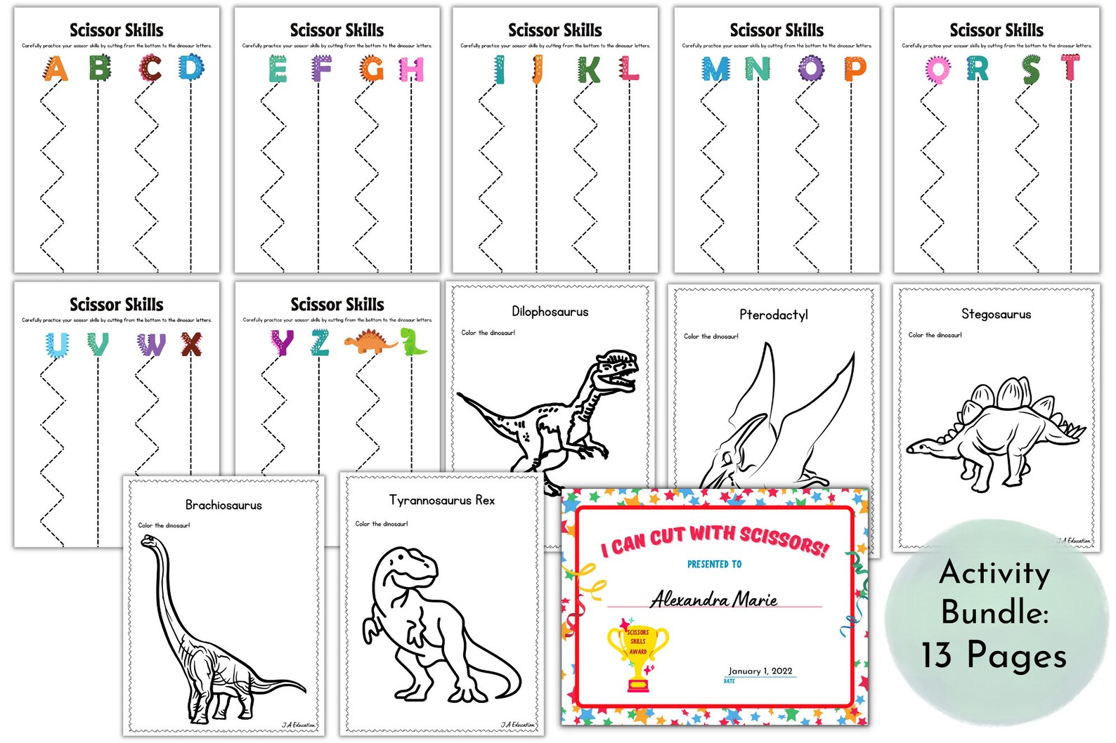 Dinosaur Scissor Skills Printable Activities, Preschool and Toddler ...