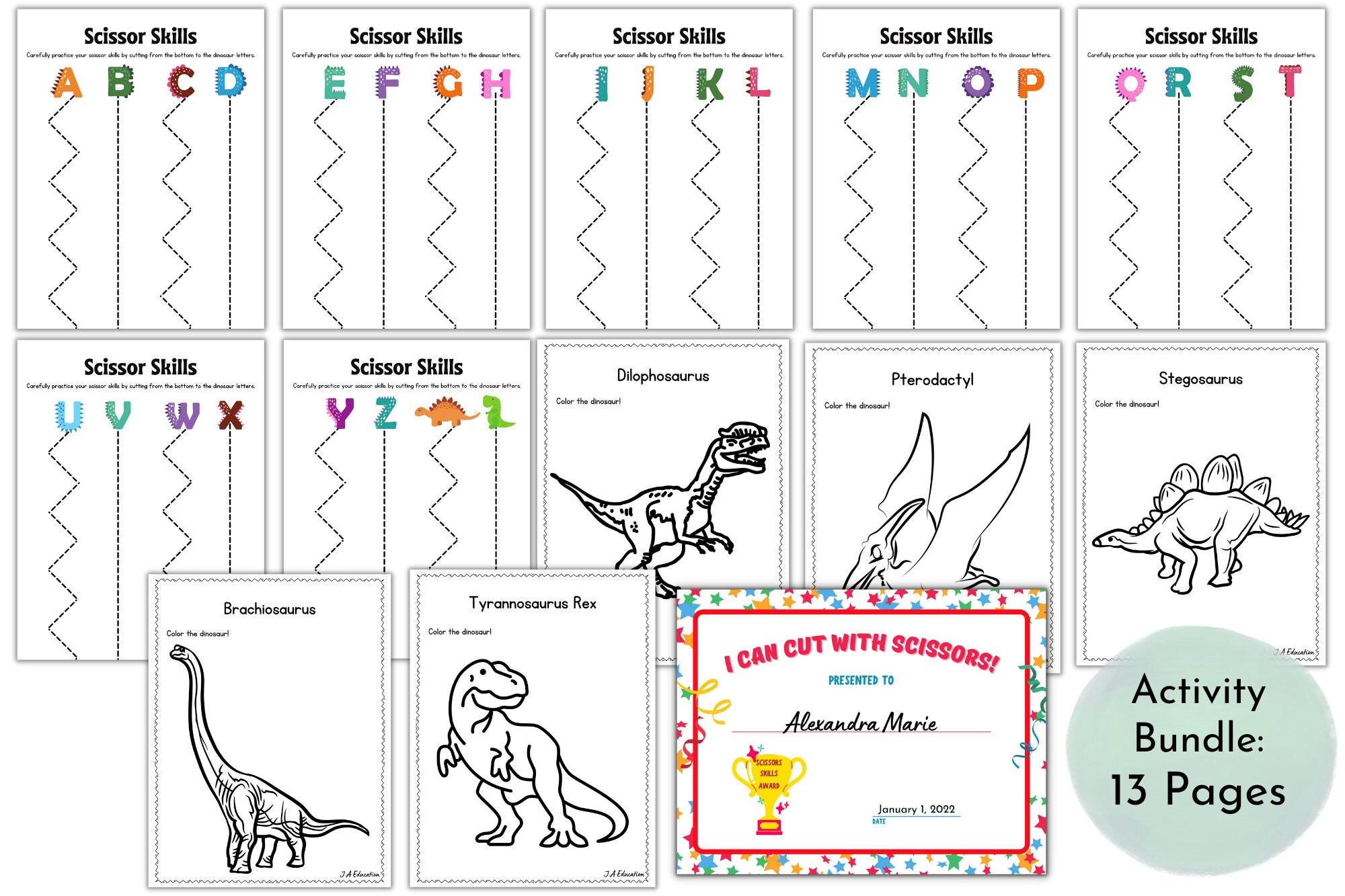 Dinosaur Scissor Skills Printable Activities, Preschool and Toddler ...