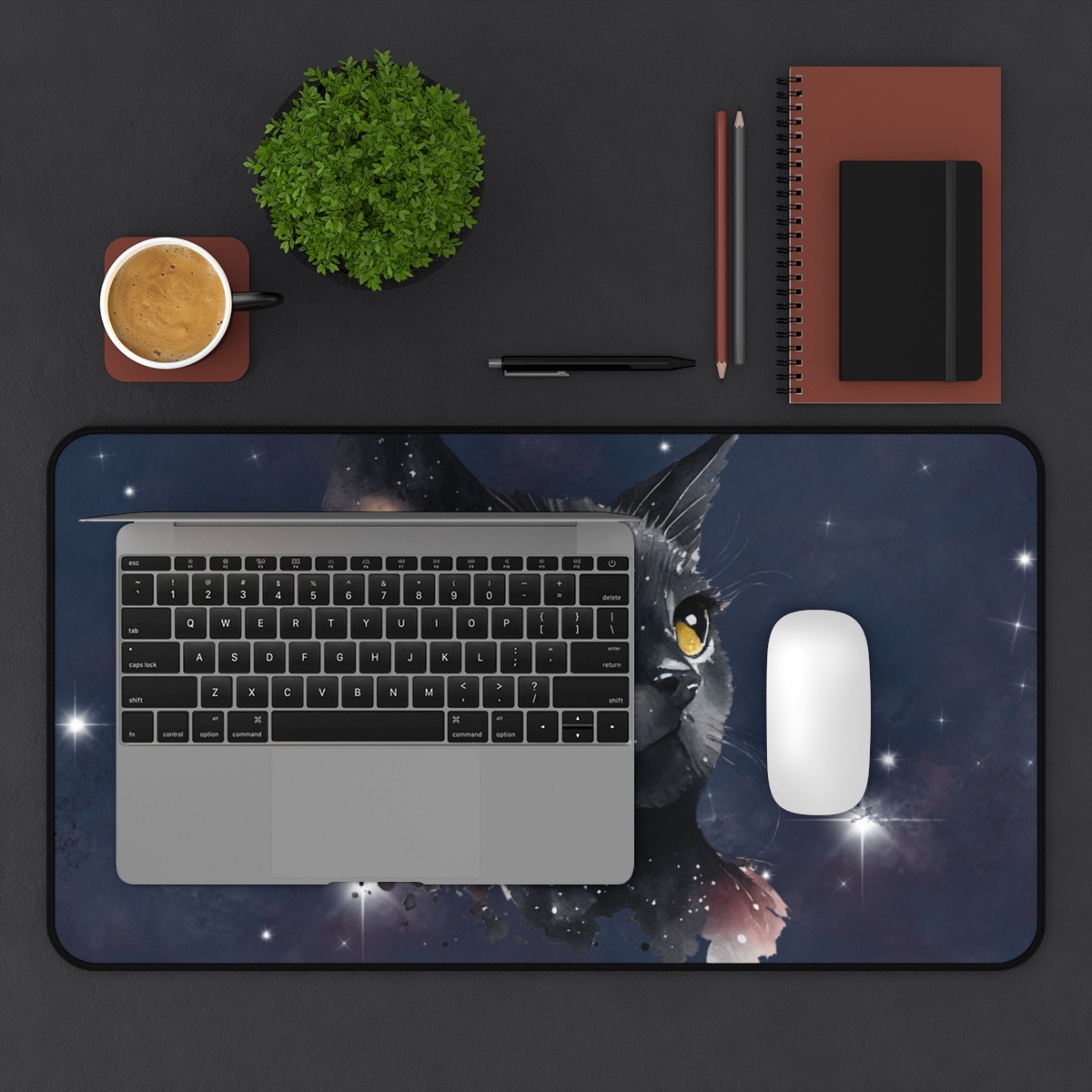 Cat Desk Mat Celestial Desk Mat Space Cat Desk Mat Kitty Deskmat Blue ...