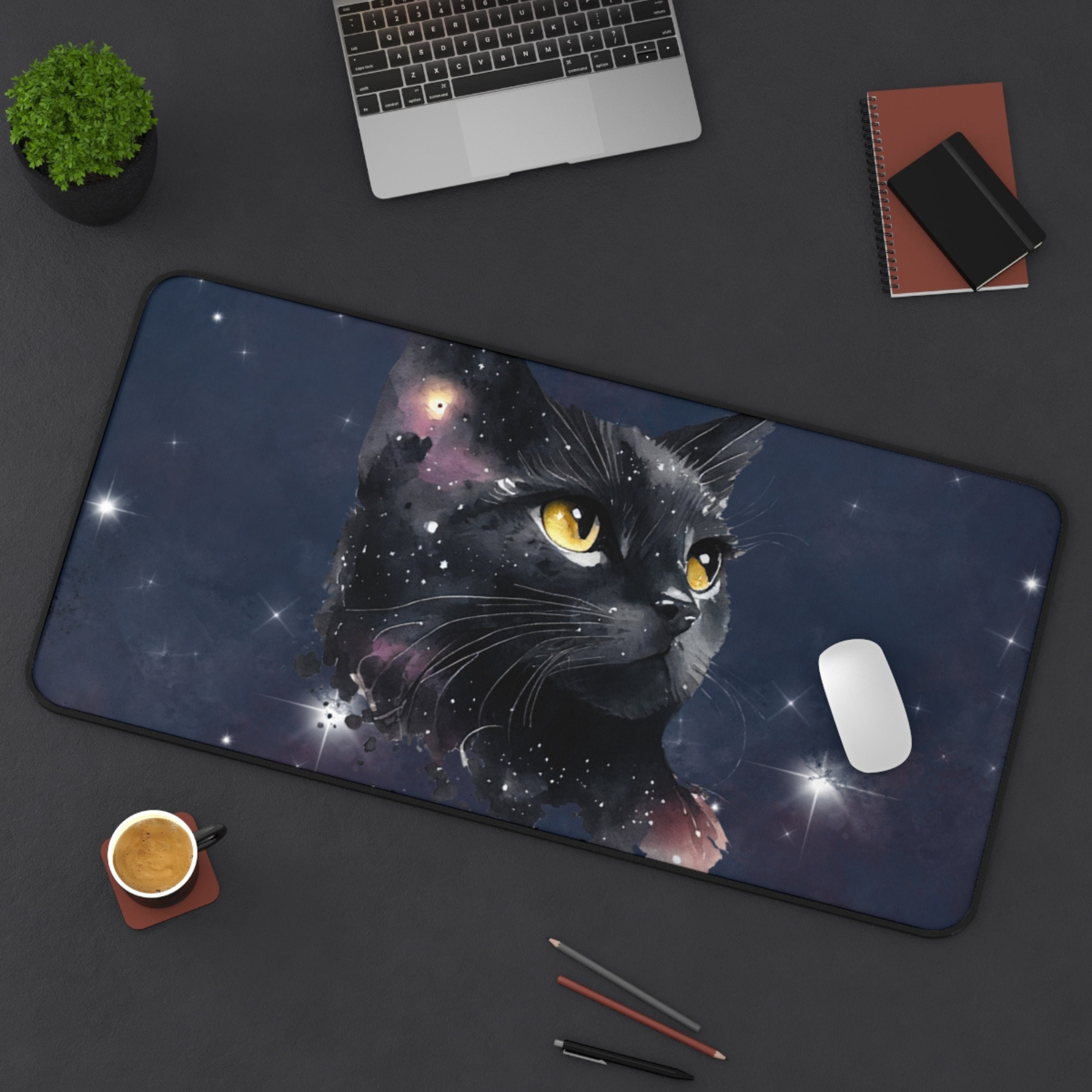 Cat Desk Mat Celestial Desk Mat Space Cat Desk Mat Kitty Deskmat Blue ...