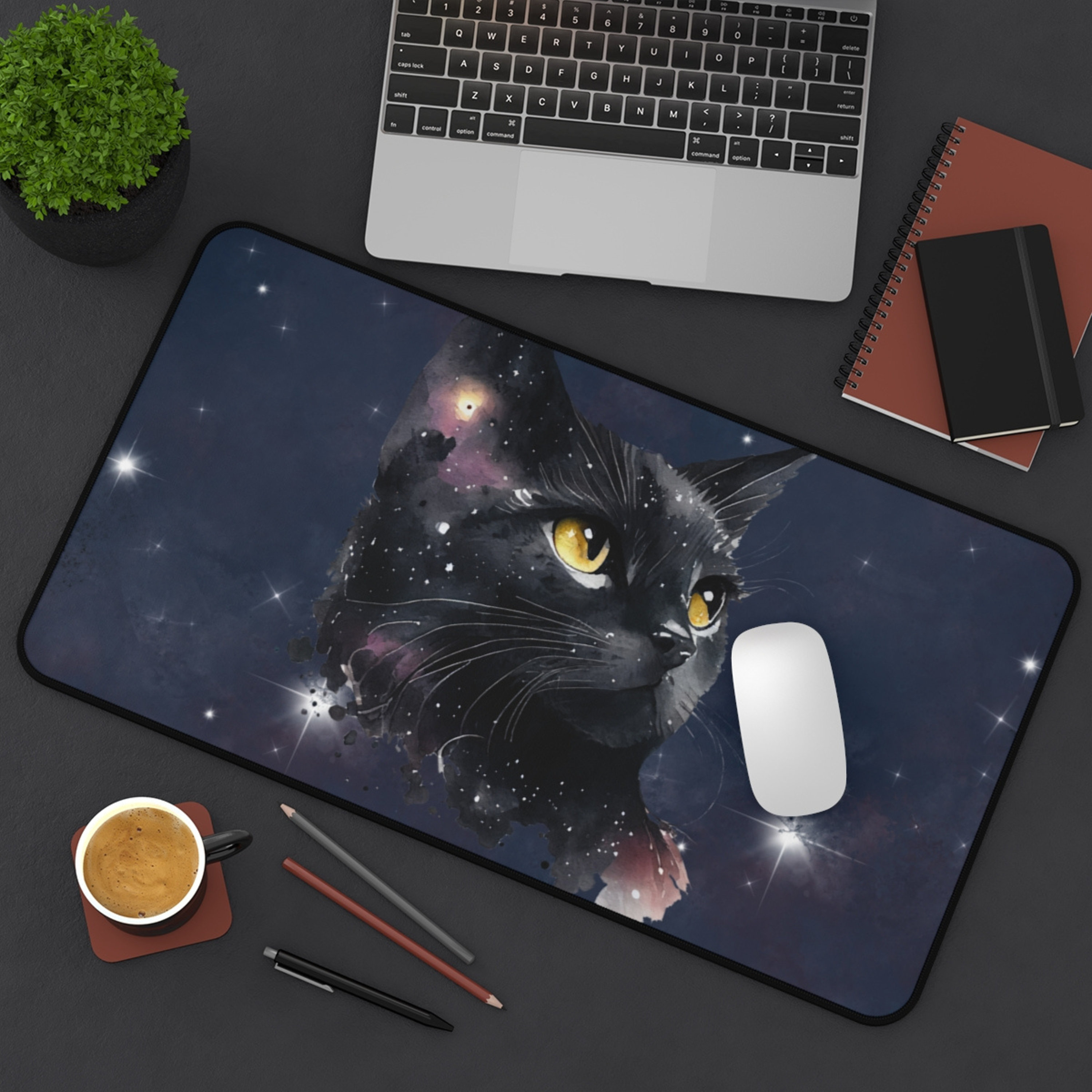 Cat Desk Mat Celestial Desk Mat Space Cat Desk Mat Kitty Deskmat Blue ...
