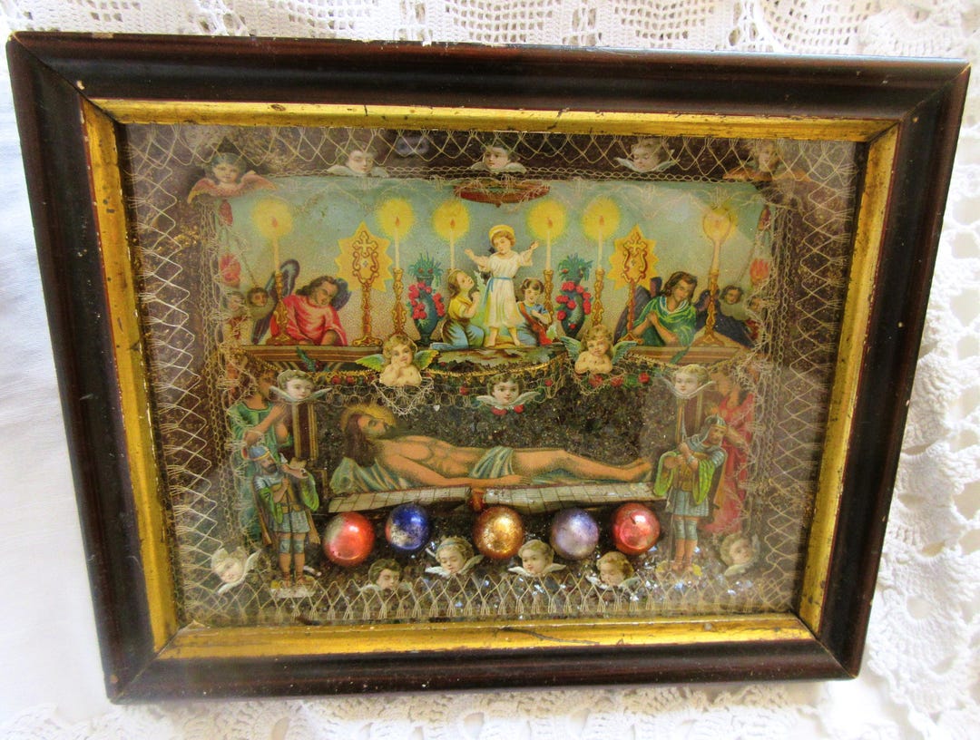 Antique Diorama Sacred Image Christian Furnishings Monastery Work Old ...