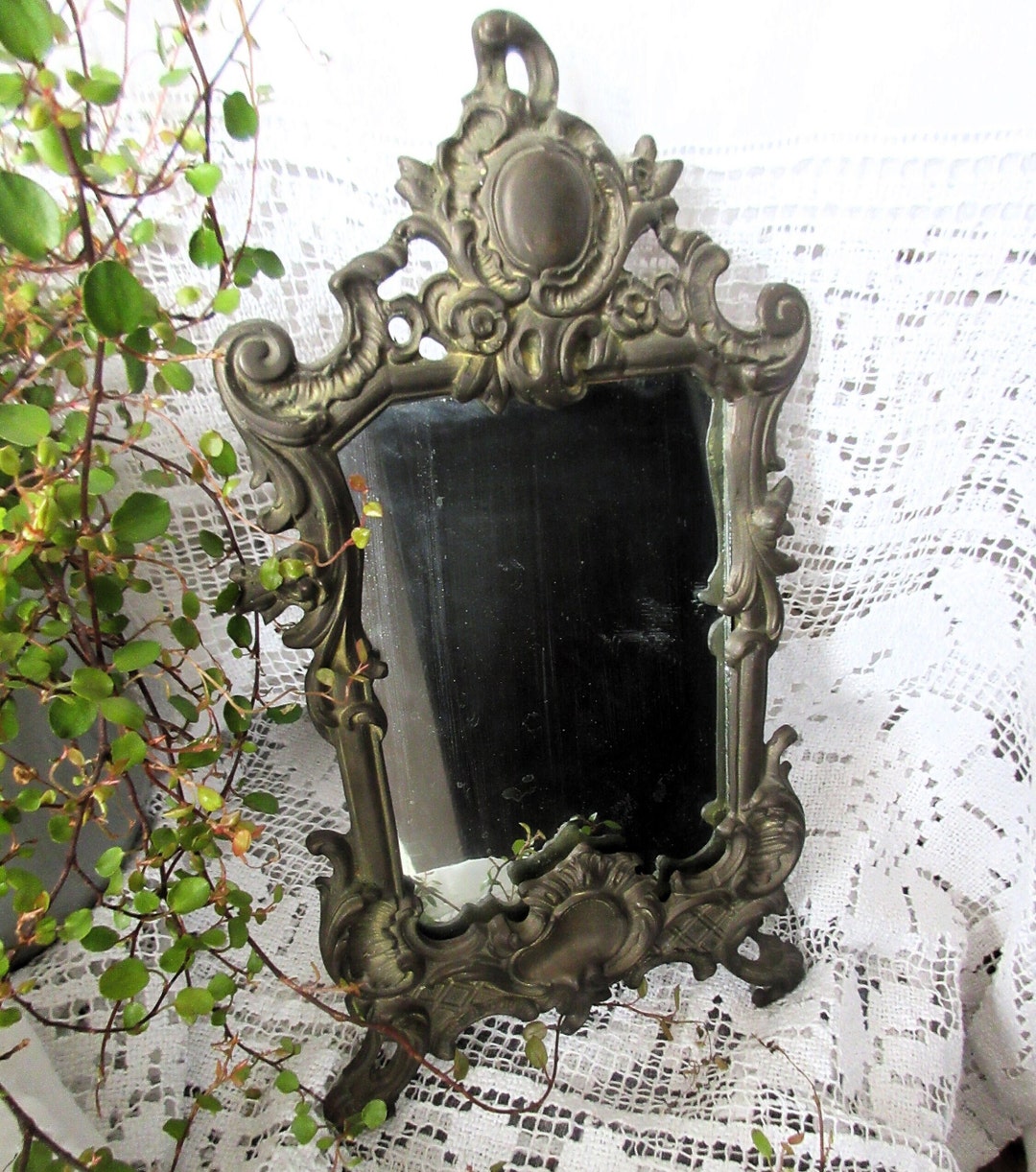 Antique Table Mirror Bronze Standing Mirror Mid Century Picture Frame ...