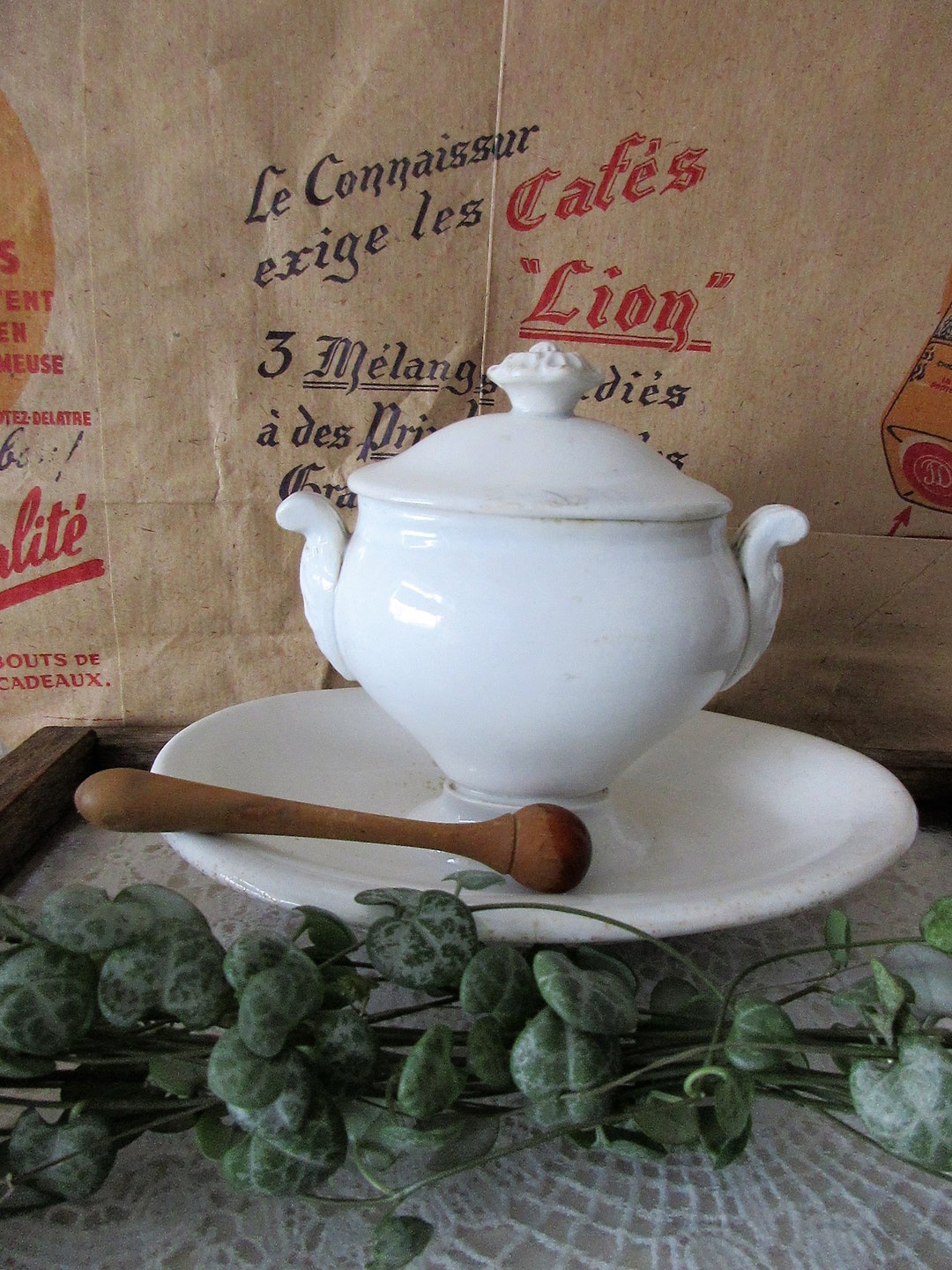 Vintage Moutardier Mustard Pot Shabby France Country House Cottage ...