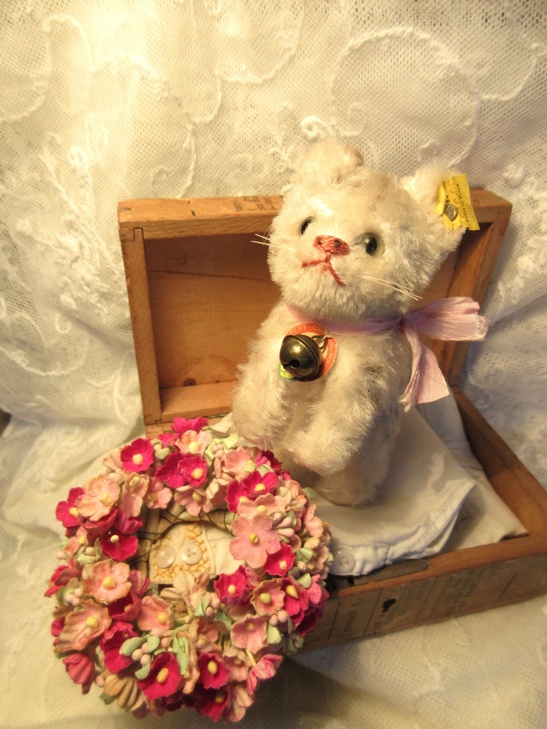 Vintage Steiff Cat Tabby Tied Mini Kitten Plush Cat Stuffed Animal ...