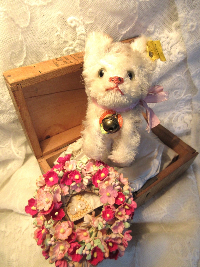 Vintage Steiff Cat Tabby Tied Mini Kitten Plush Cat Stuffed Animal ...