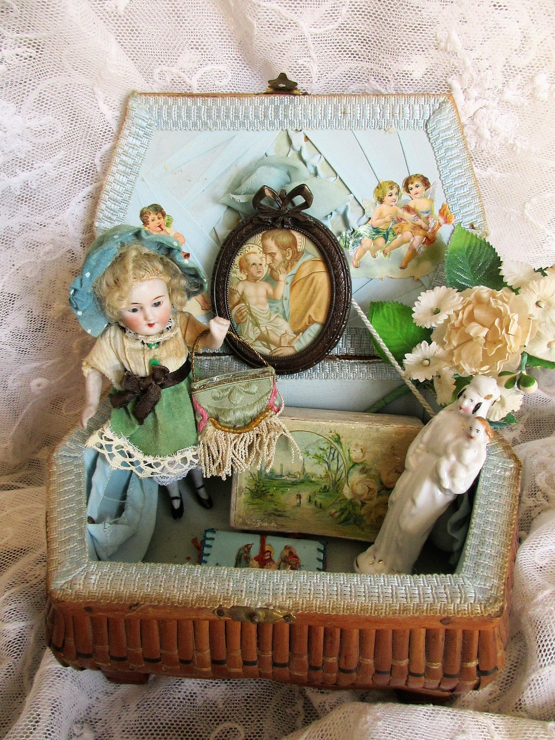 Antique Bisque Porcelain Mignonette SET Bisque Doll Box Doll - Etsy