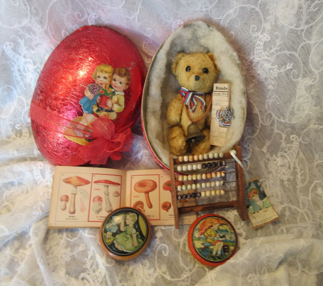 Antique Little Tedy SET Small Bear in a Candy Container Cardboard ...