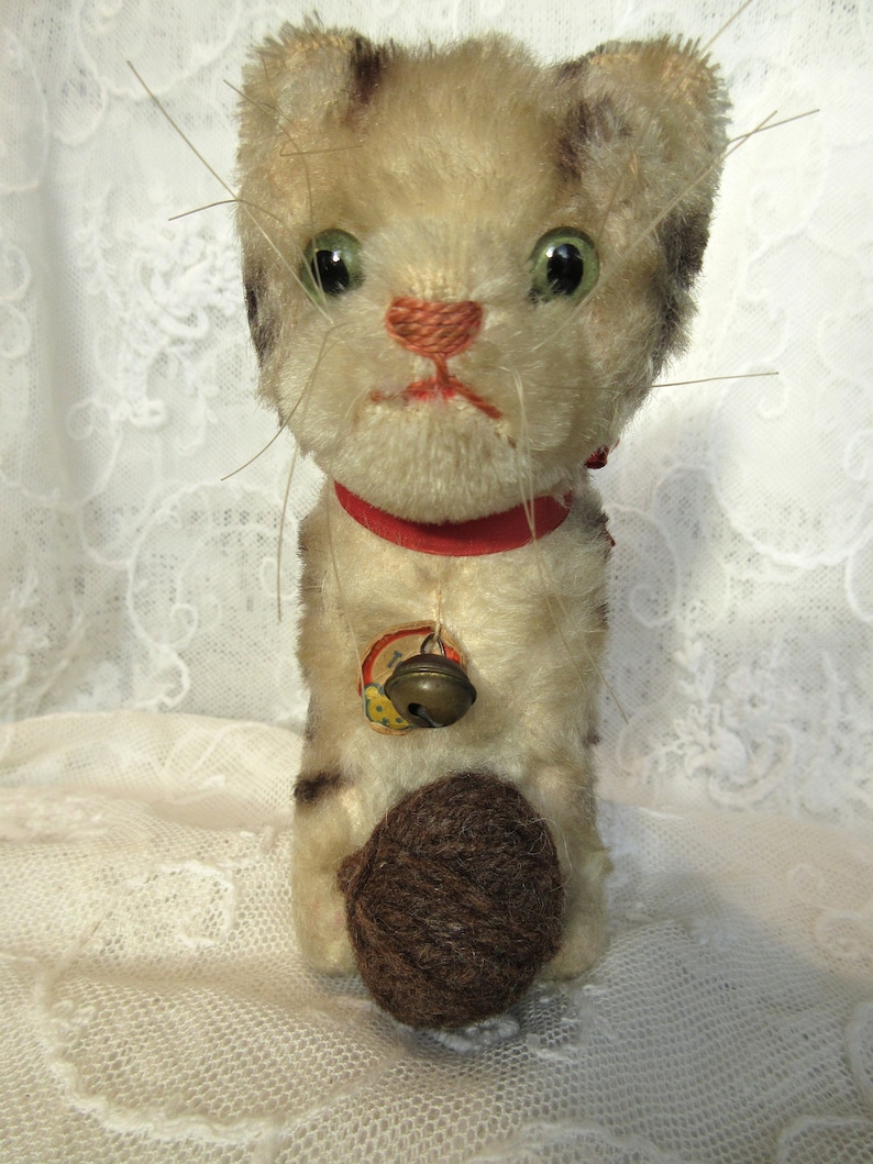 Vintage Steiff Cat Tabby Tabby Kitten Plush Cat Stuffed Animal Bow Bell ...