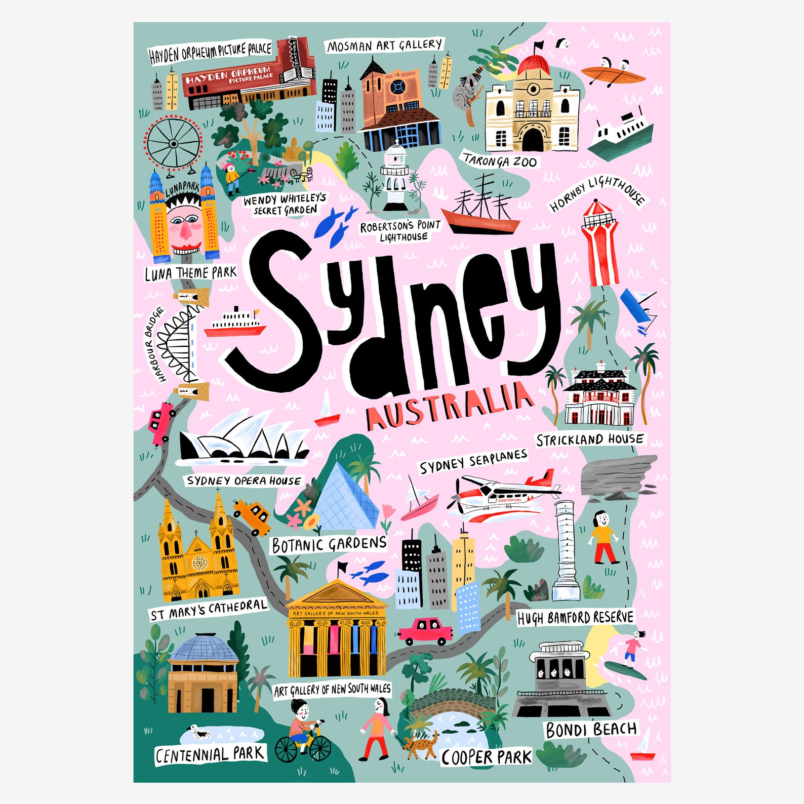 Sydney Australia Map. Beautiful Wall-art Poster. Hand Drawn Illustrated ...