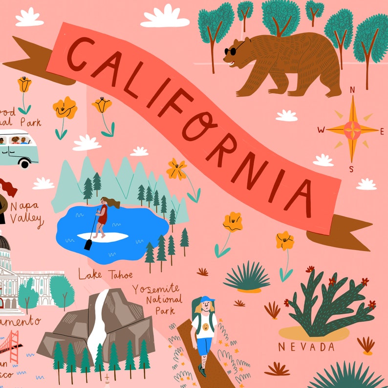 California Map. Beautiful Wall-art Poster. Hand Drawn - Etsy