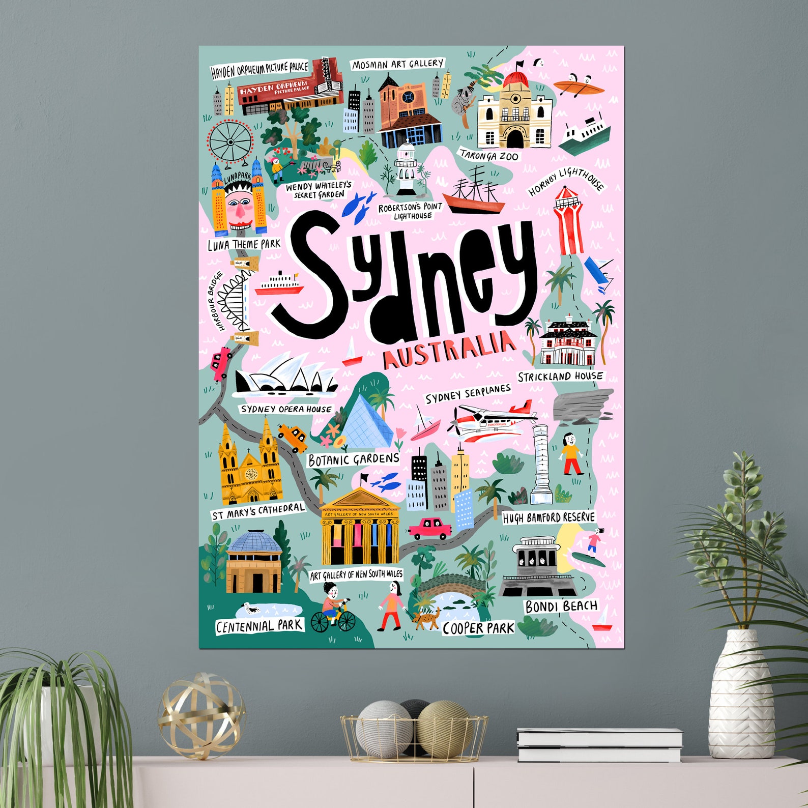 Sydney Australia Map. Beautiful Wall-art Poster. Hand Drawn Illustrated ...