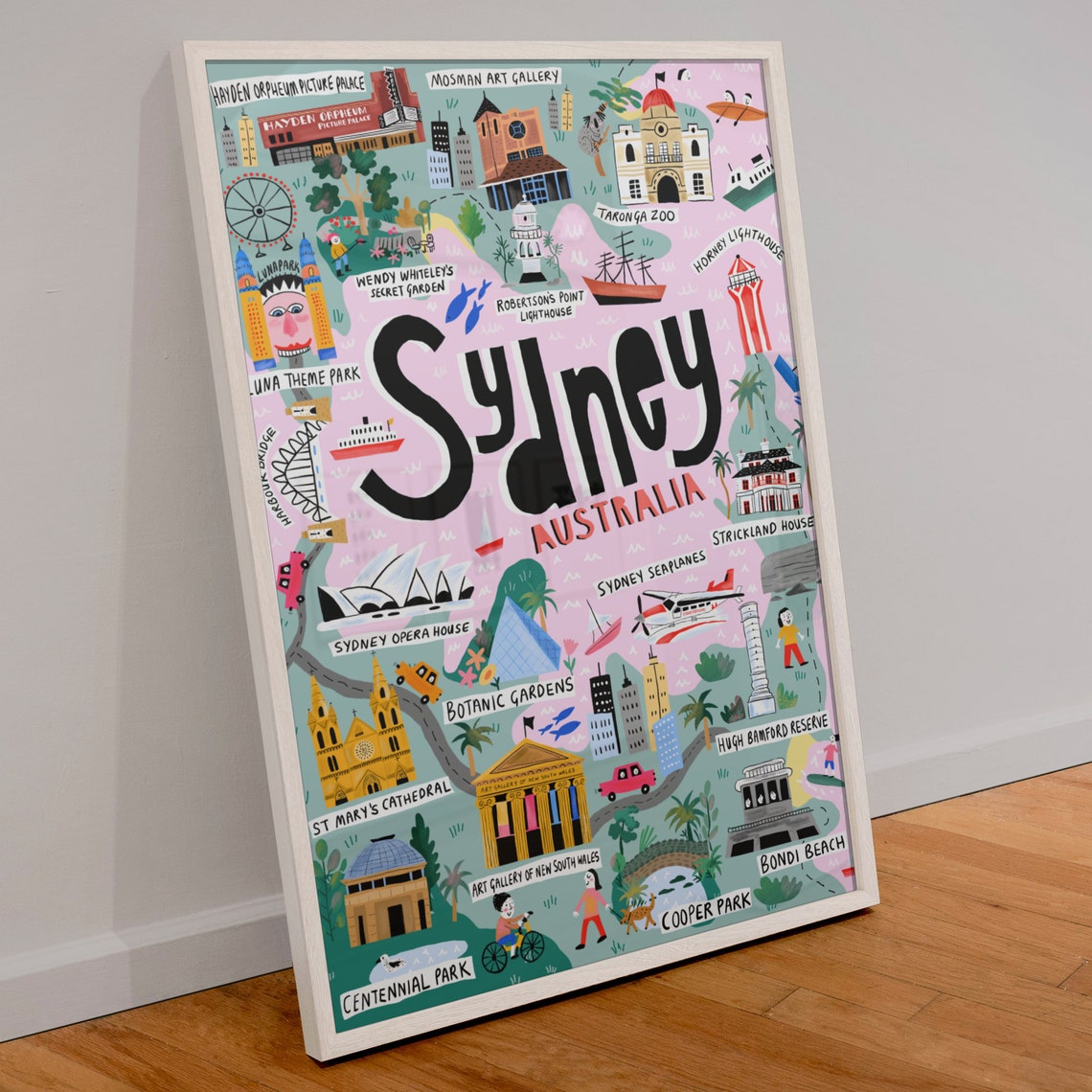 Sydney Australia Map. Beautiful Wall-art Poster. Hand Drawn Illustrated ...