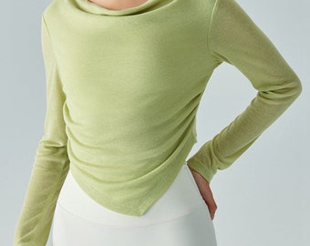 Gray Cowl Neck Long Sleeve Natural Merino Wool T-shirt Top - Etsy