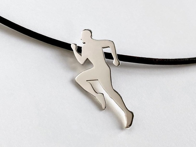 Running Man Silhouette Rhodium Plated Sterling Silver Charm Pendant ...