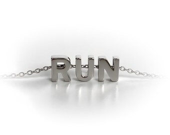 Running Man Silhouette Rhodium Plated Sterling Silver Charm Pendant ...