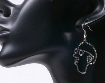Line Art Earrings, Abstract, Face in Profile Earrings, Statement ...