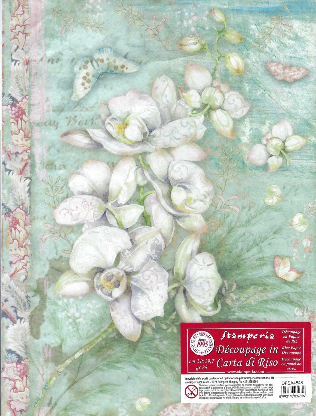 Stamperia Rice Paper Orchids and Cats White Orchid for Decoupage Cards ...