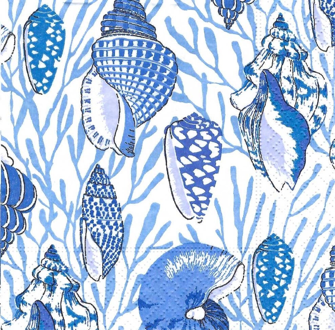 Blue & White Shell Toile Decoupage Napkins Beach Sea Ocean Theme ...