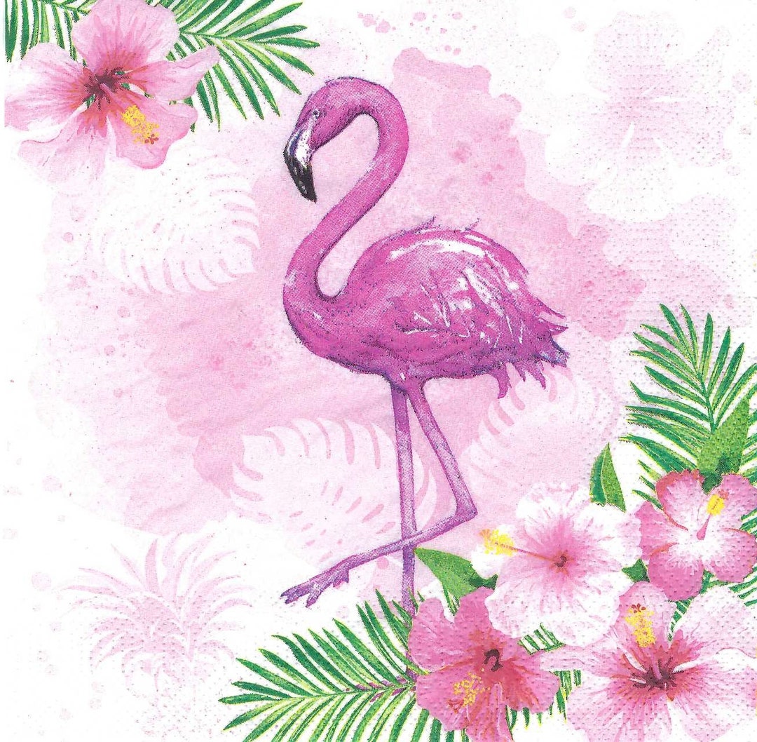 Flamingo and Hibiscus Decoupage Craft Napkins Single Flamingo Includes ...
