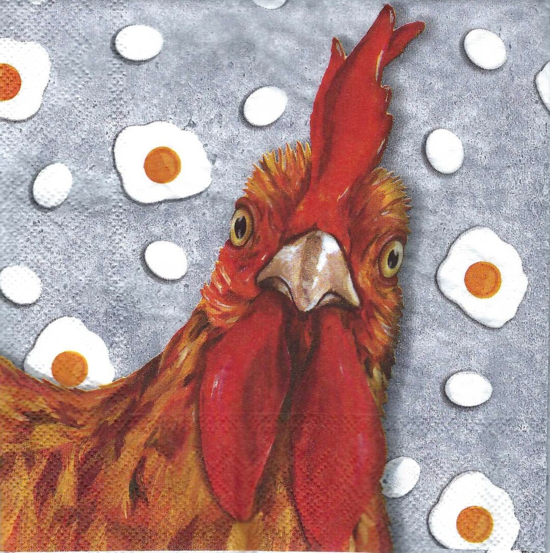 Chicken Decoupage Napkins Red Rooster Chicken With Fried Eggs, Three ...
