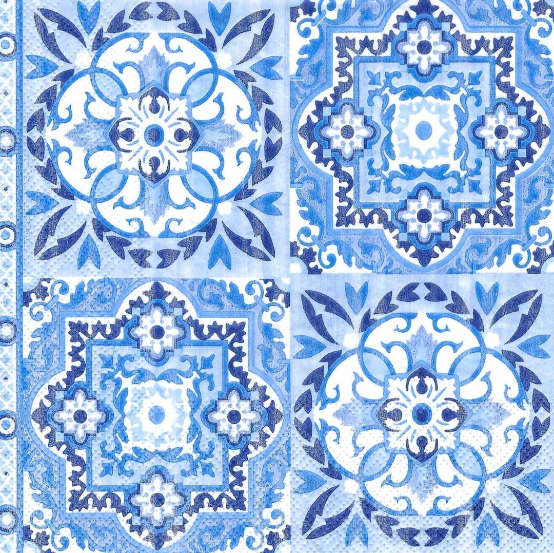 Decoupage Napkins Blue and White Portuguese Tile in Blue and White ...