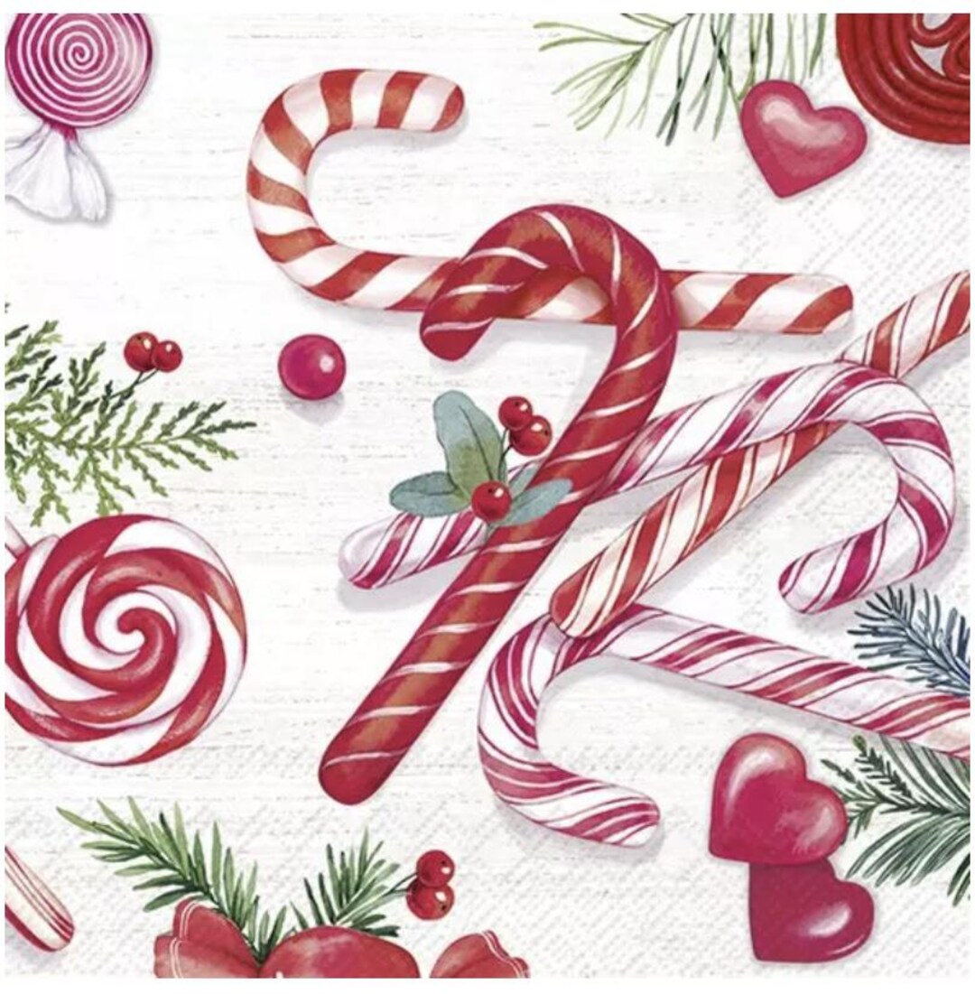 Decoupage Napkins Red and White Christmas Candy Cane Theme, Includes ...