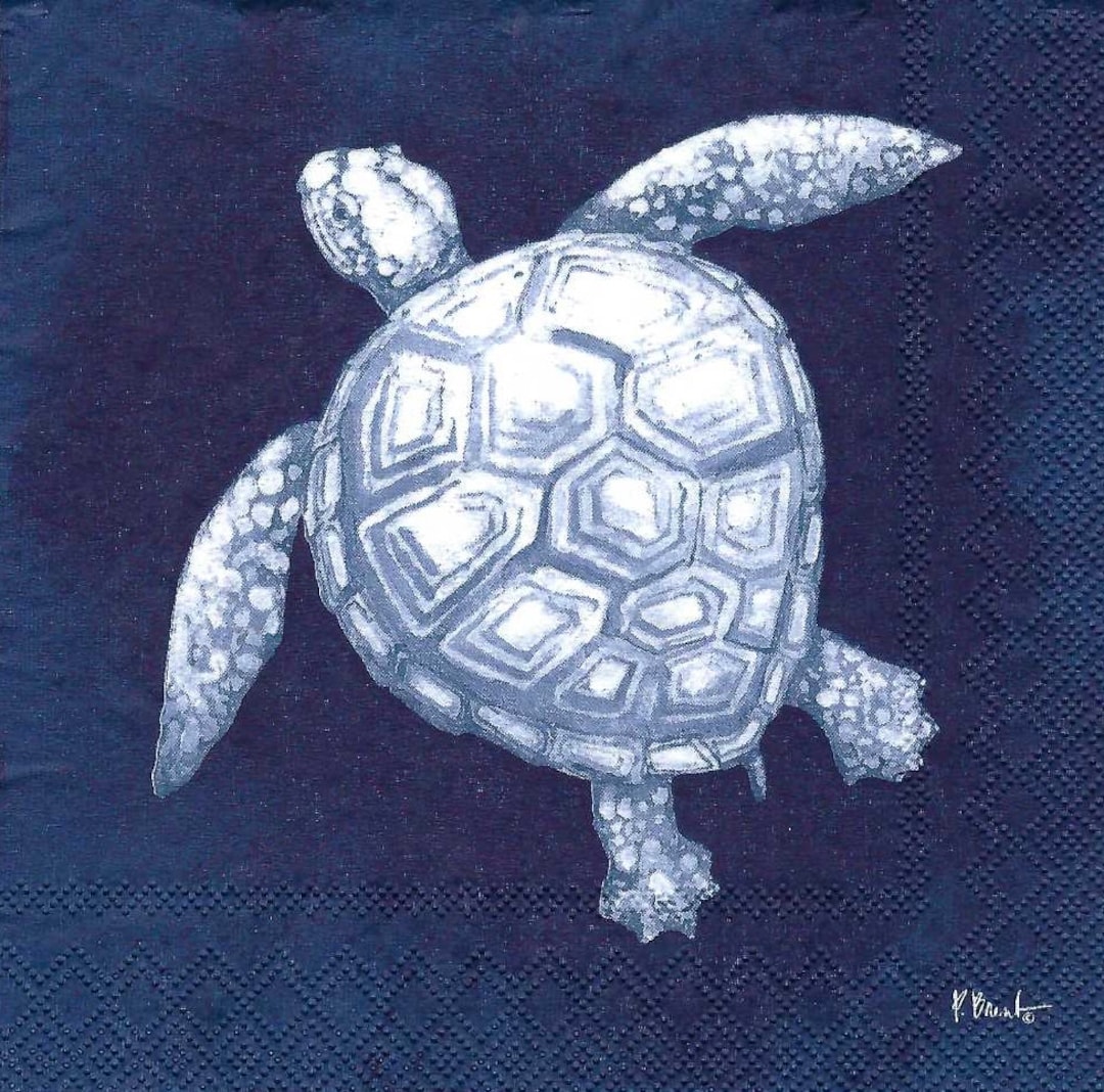 Decoupage Napkins Sea Turtle in Navy Blue, 3 Individual Cocktail Size ...