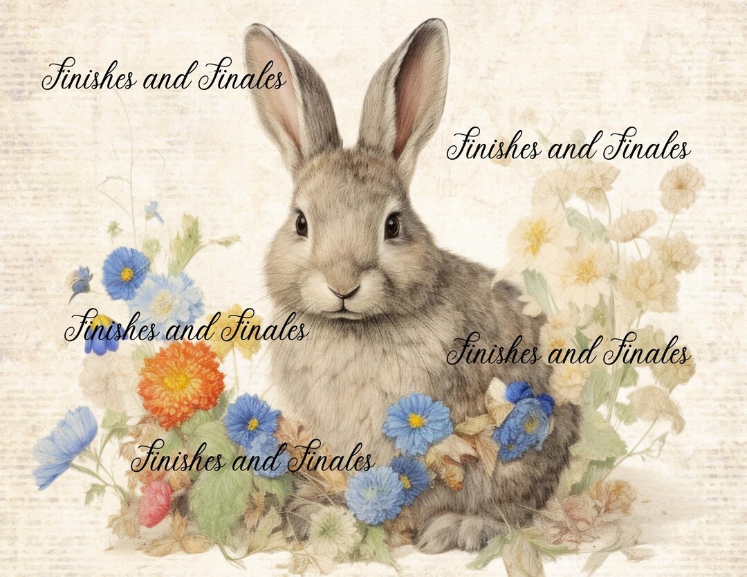 Easter Bunny Rice Paper A4 Sweet Rabbit With Blue and Orange Wildflower ...