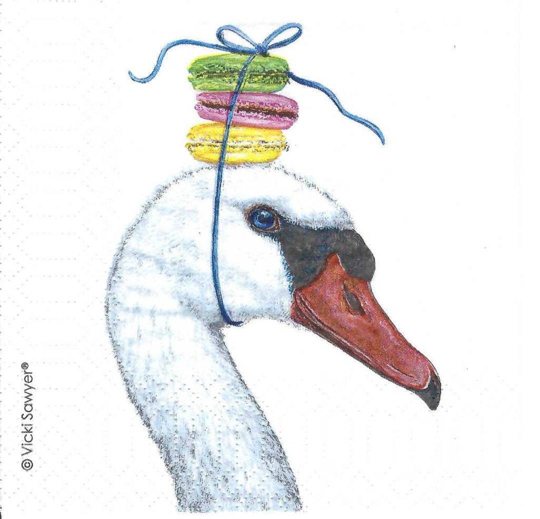 Swan With Macaroon Hat Decoupage Napkins Includes Three Individual ...